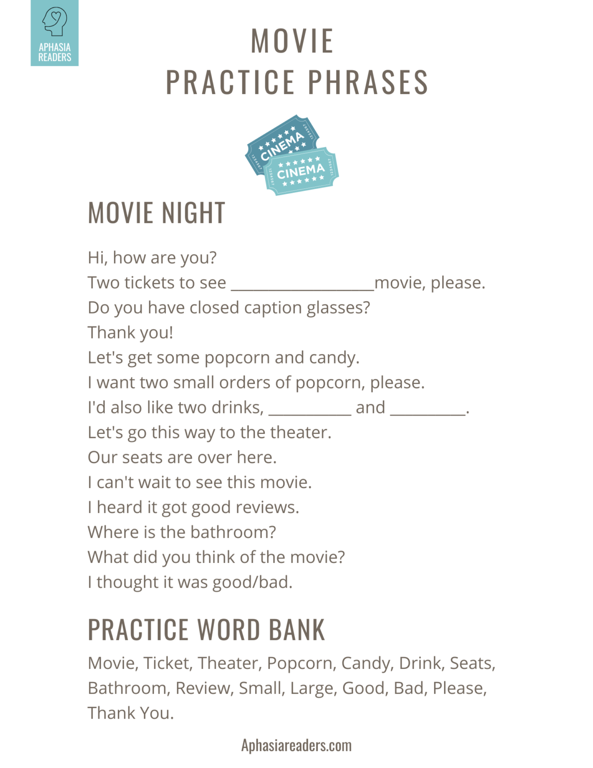 Functional Phrases Practice Sheets - Free Downloadables